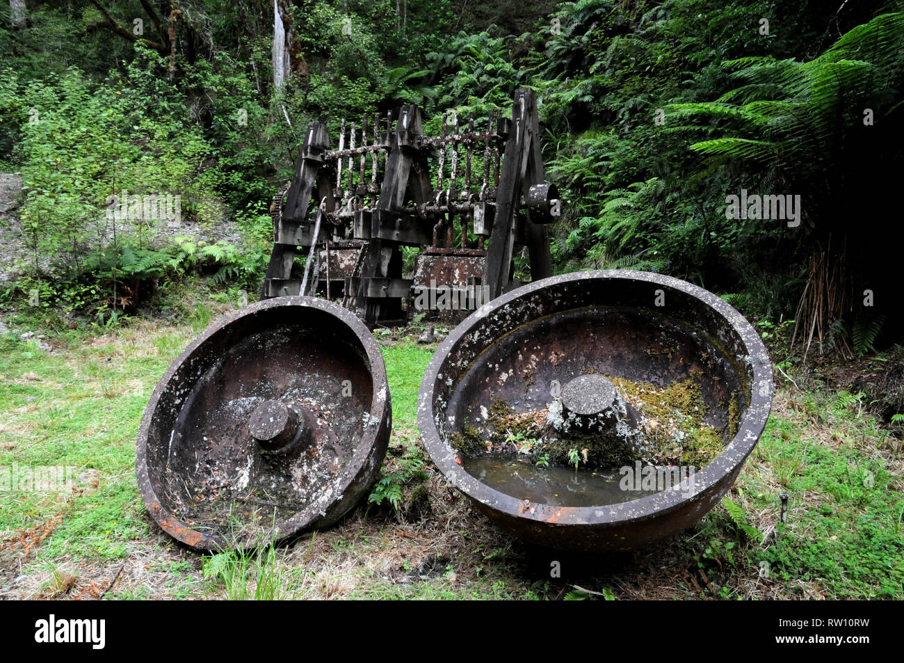 Stamping machine and associated machinery used to crush gold bearing ...
