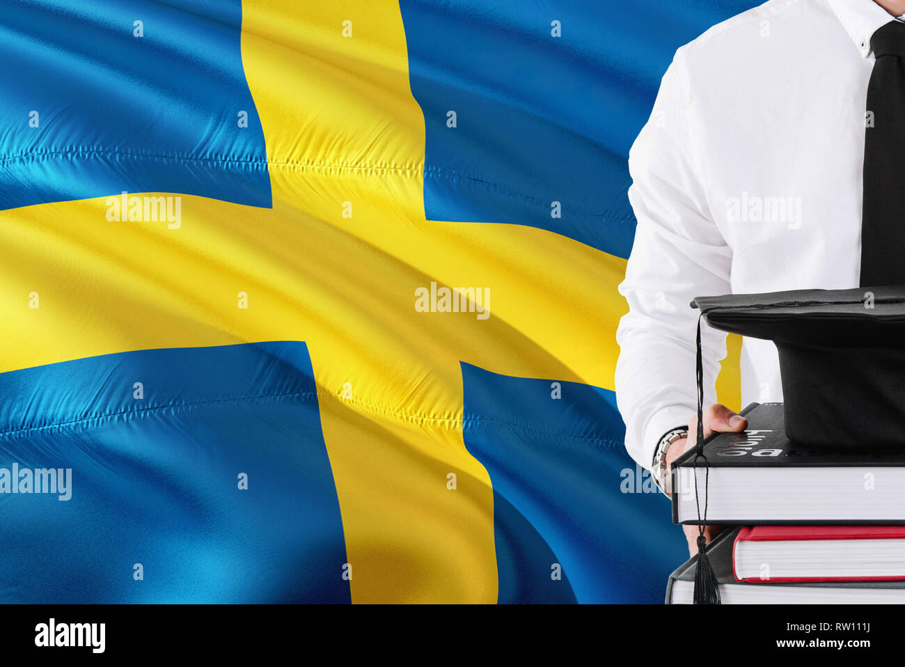 Successful Swedish student education concept. Holding books and ...