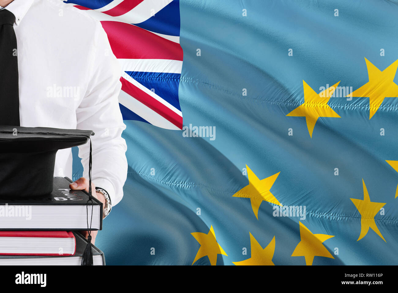 Successful Tuvaluan student education concept. Holding books and ...