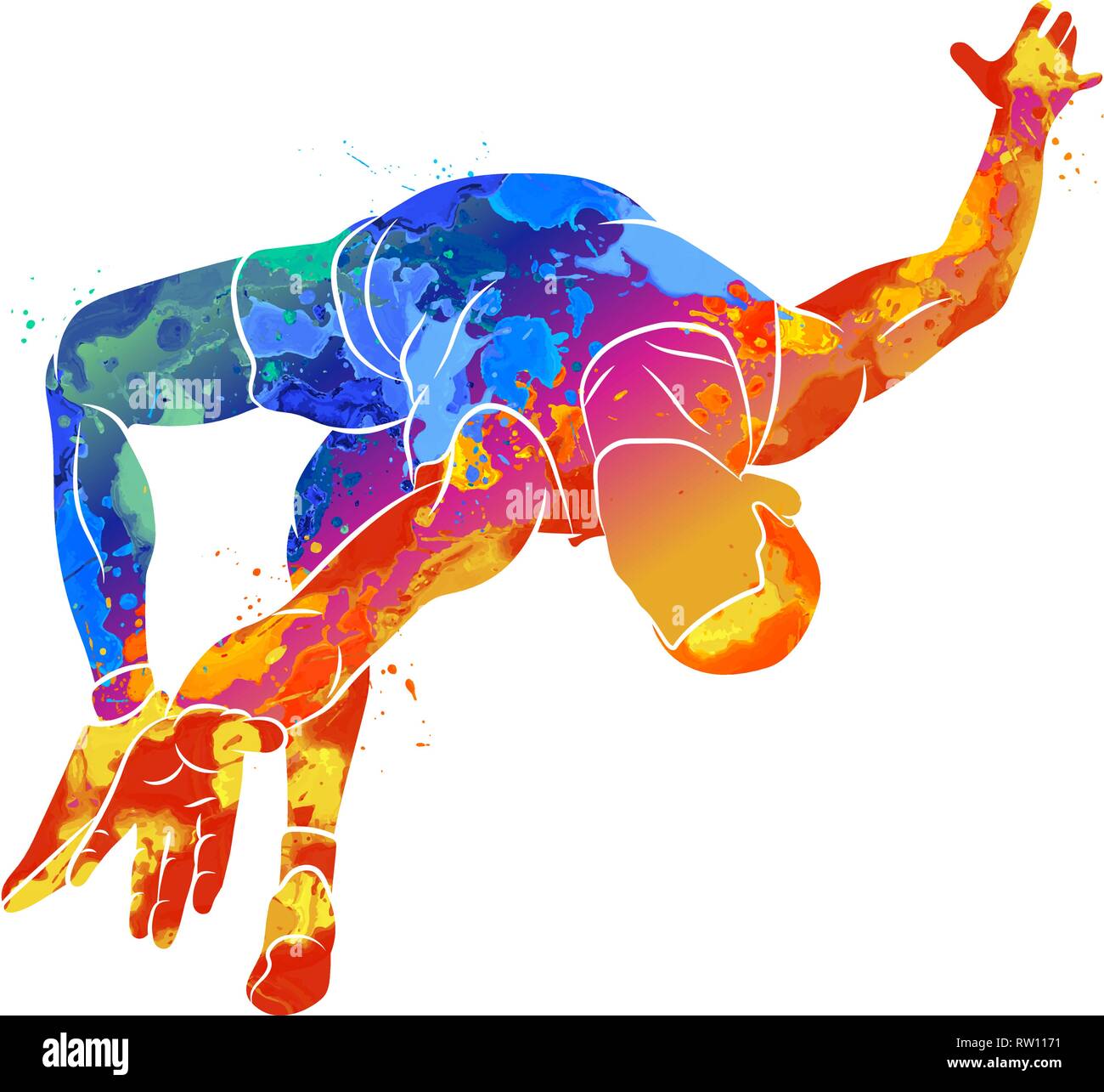 Abstract athlete jumps in height from splash of watercolors Stock ...