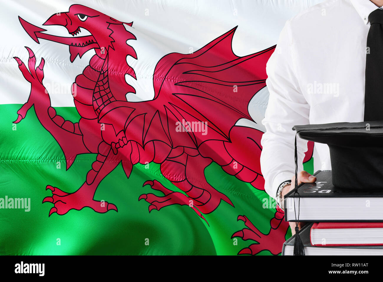Successful Welsh student education concept. Holding books and ...