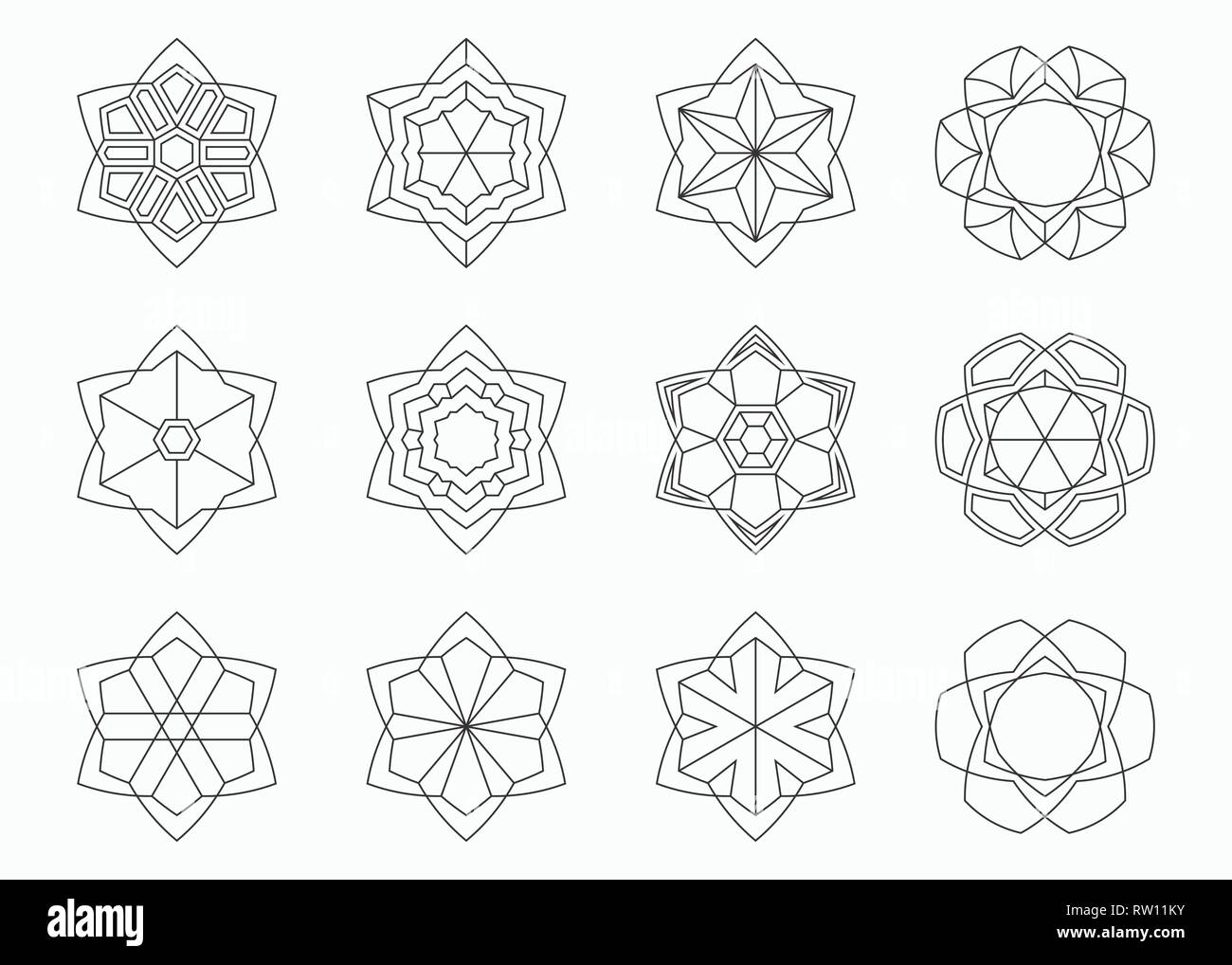 Set of abstract symmetric geometric shapes. Design elements. Collection ...