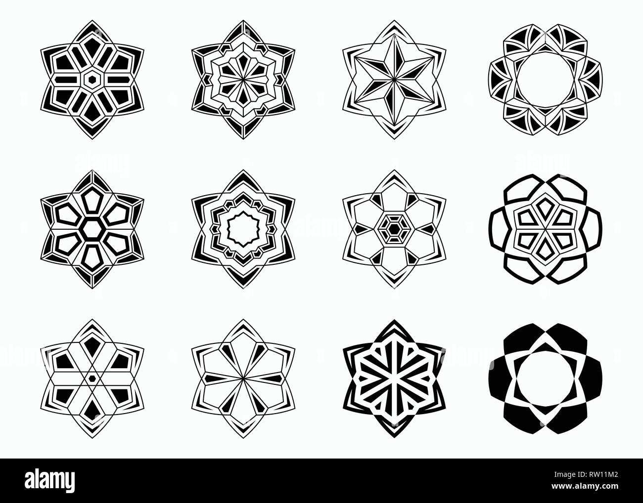 Set of abstract symmetric geometric shapes. Design elements. Collection ...