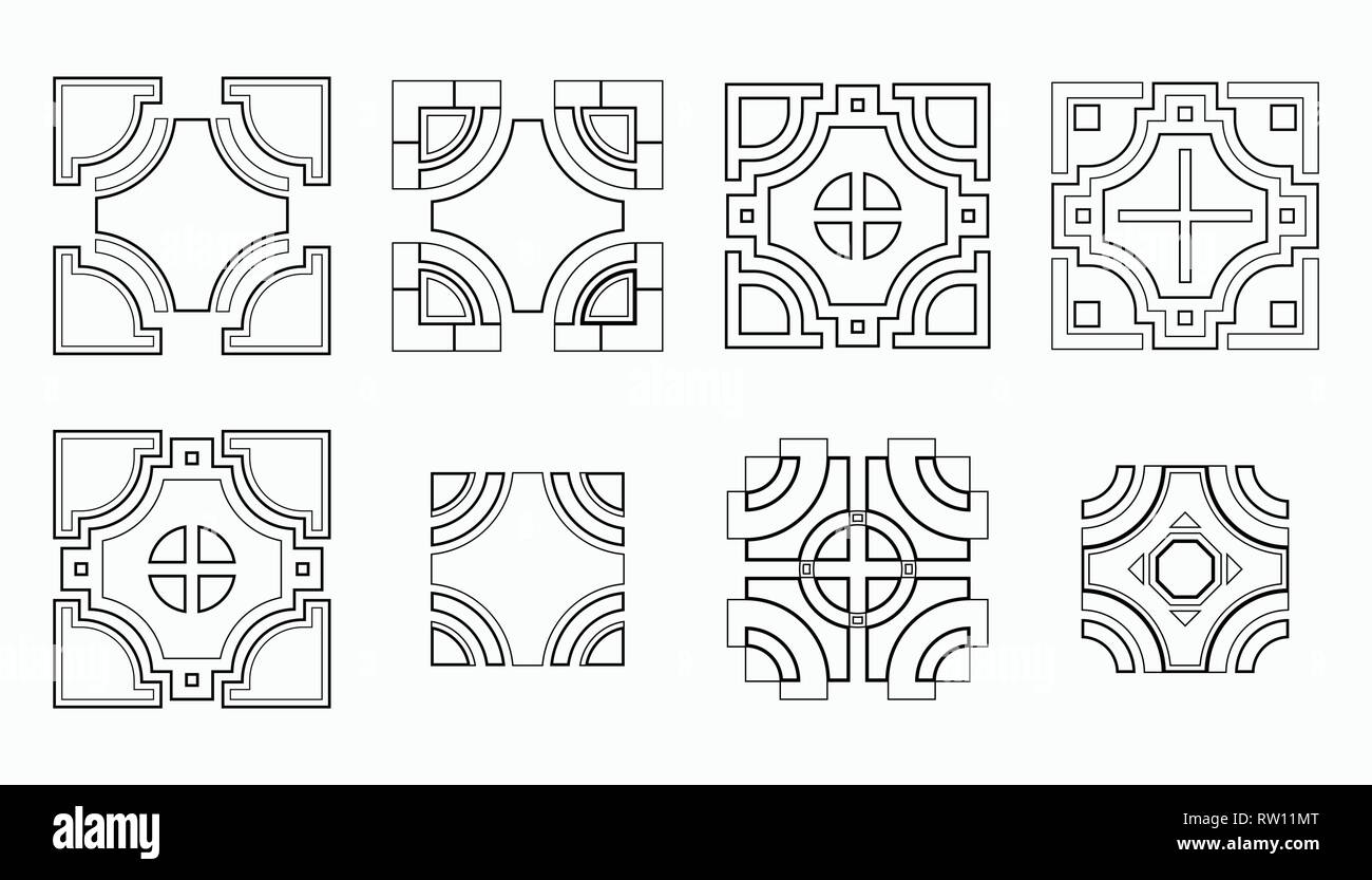 Set of 8 symmetric geometric tile shapes. Shapes made using line ...