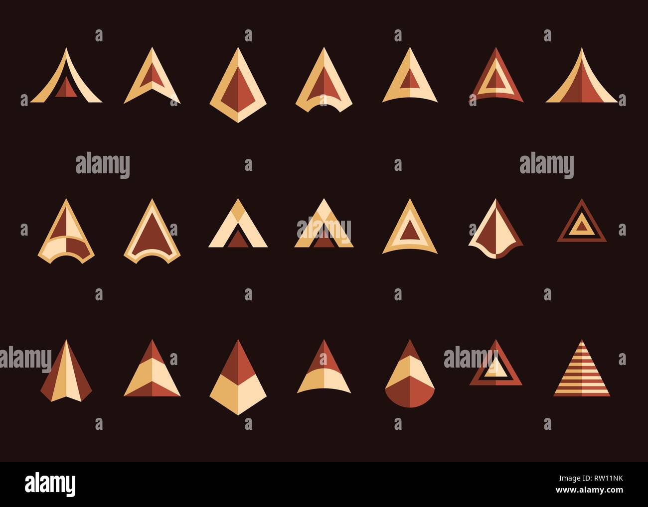 Arrowheads vector icon set. Beige and brown colors. Decorative flat ...
