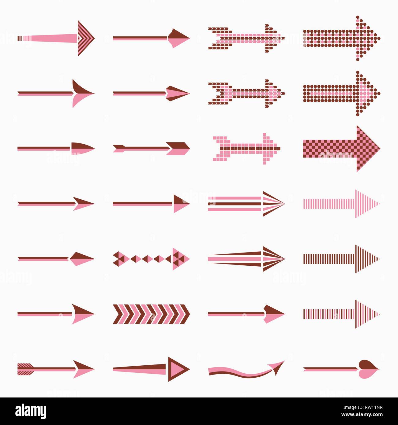 Set of arrows. Pink and brown colors. Easy to recolor. Flat design ...