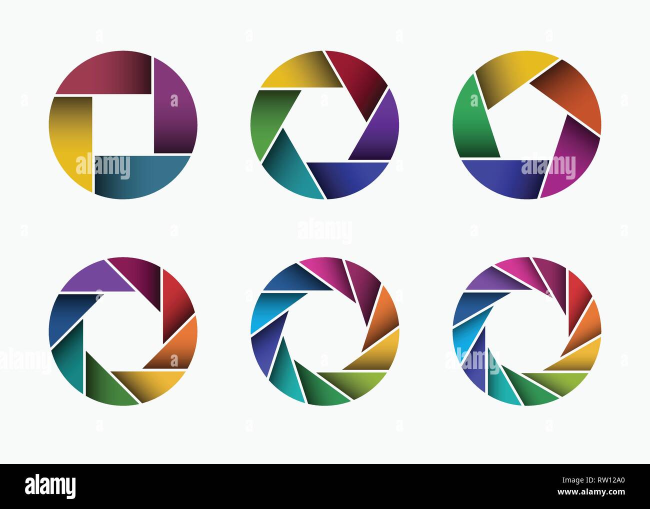 Set Of Colorful Camera Lens Aperture Icons Isolated On Light Background Camera Objective Icon