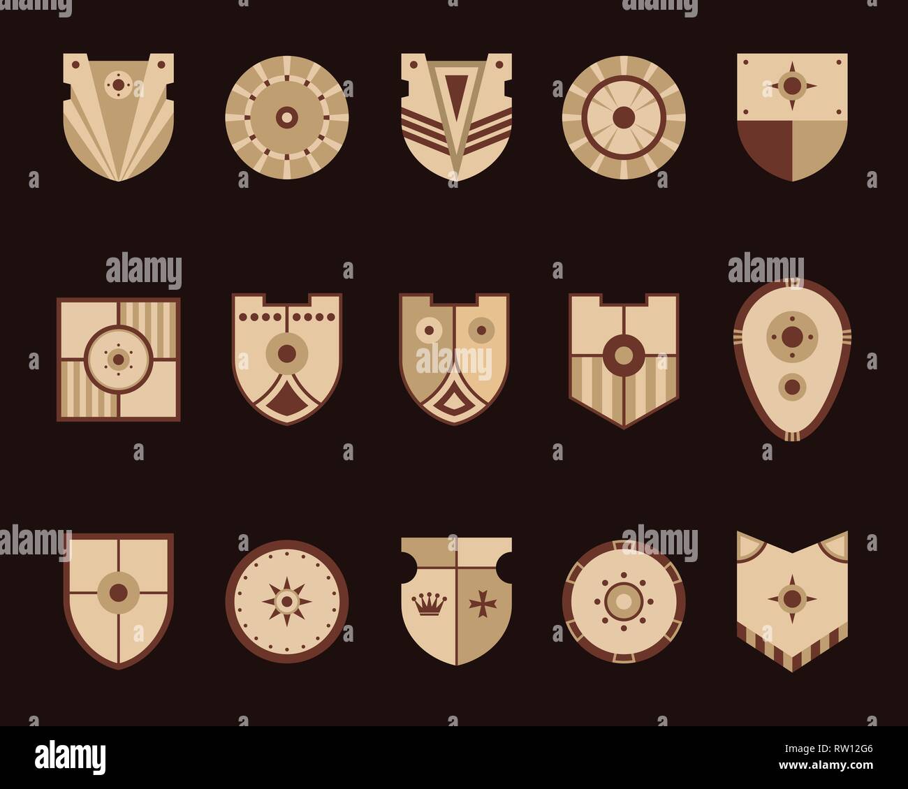 Army shields icons set. Medieval shields set. Logo emblem isolated on ...