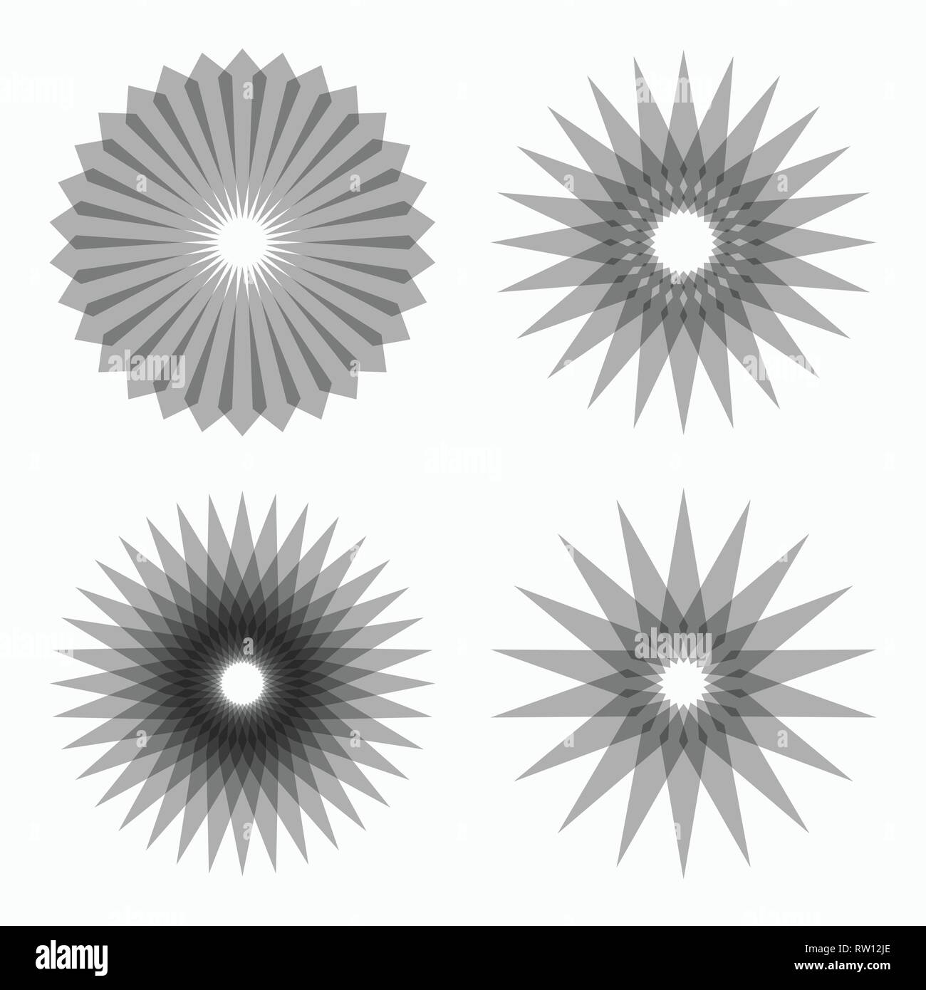 Set of abstract circular geometric shapes. Sacred geometry. Sunburst, starburst shapes. Design ...