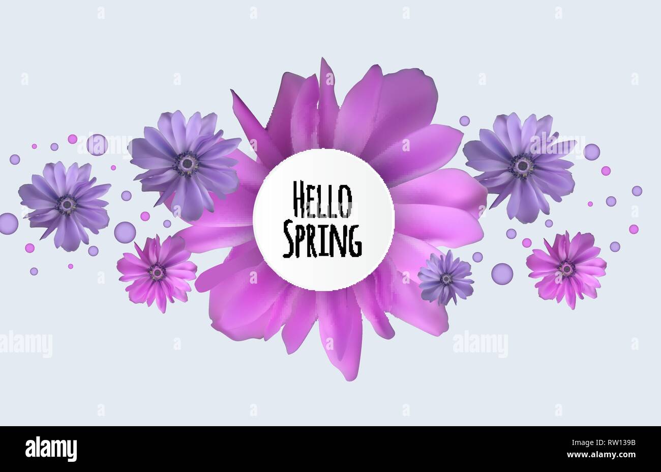 Hello Spring Banner Greetings Design Background with Colorful Flower ...