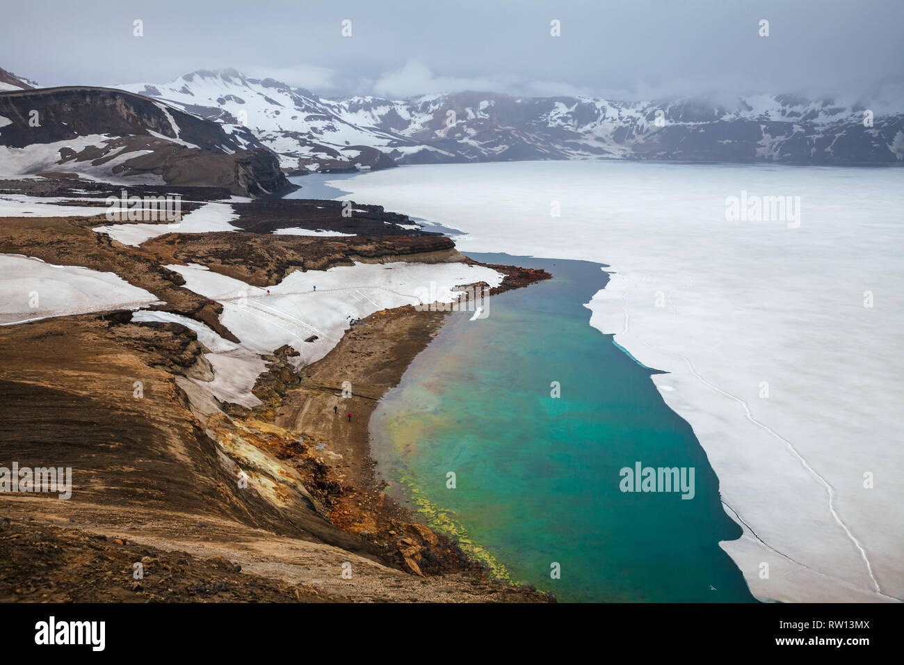 Frozen Öskjuvatn (lake of Askja) lake, the second deepest lake in ...