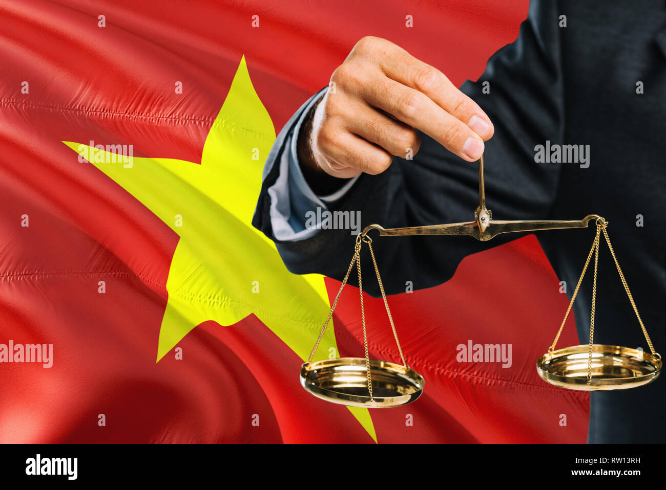 Vietnamese Judge is holding golden scales of justice with Vietnam ...