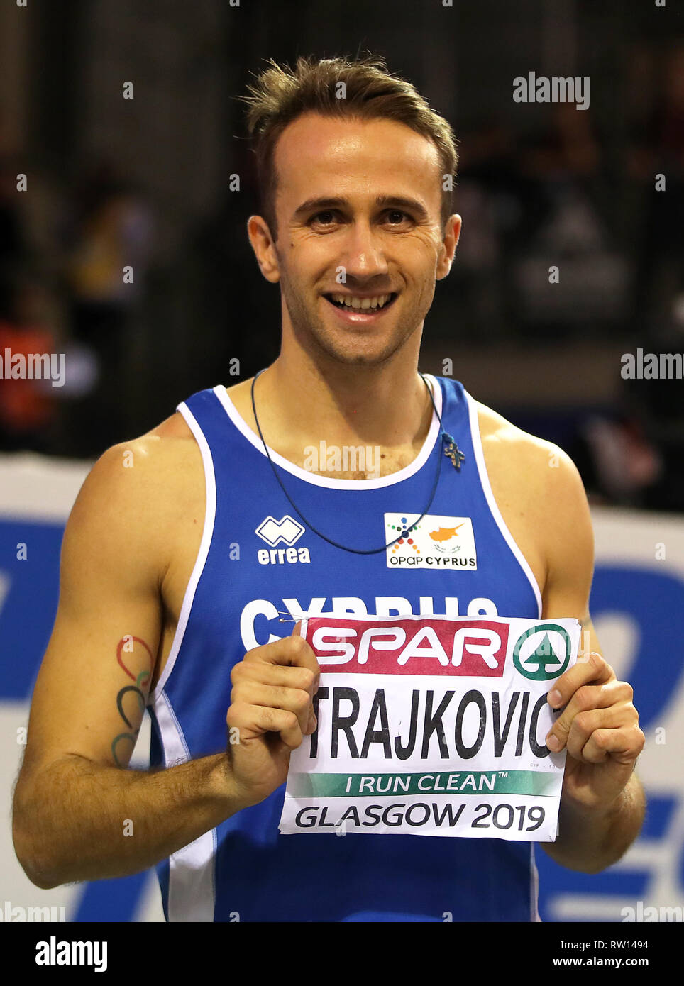 Cyprus milan trajkovic celebrtates winning gold mens 60m hurdles hi-res ...