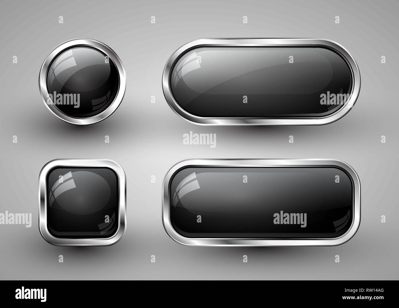 Set of Grey shiny buttons with metallic elements, vector design for ...