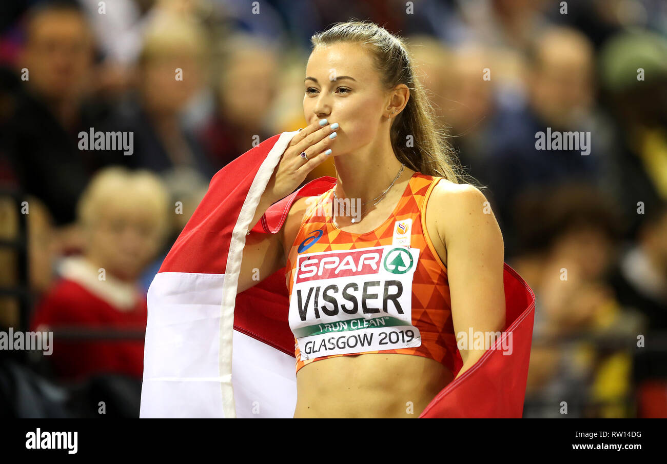 Netherland's Nadine Visser celebrates winning gold at the Women's 60m ...