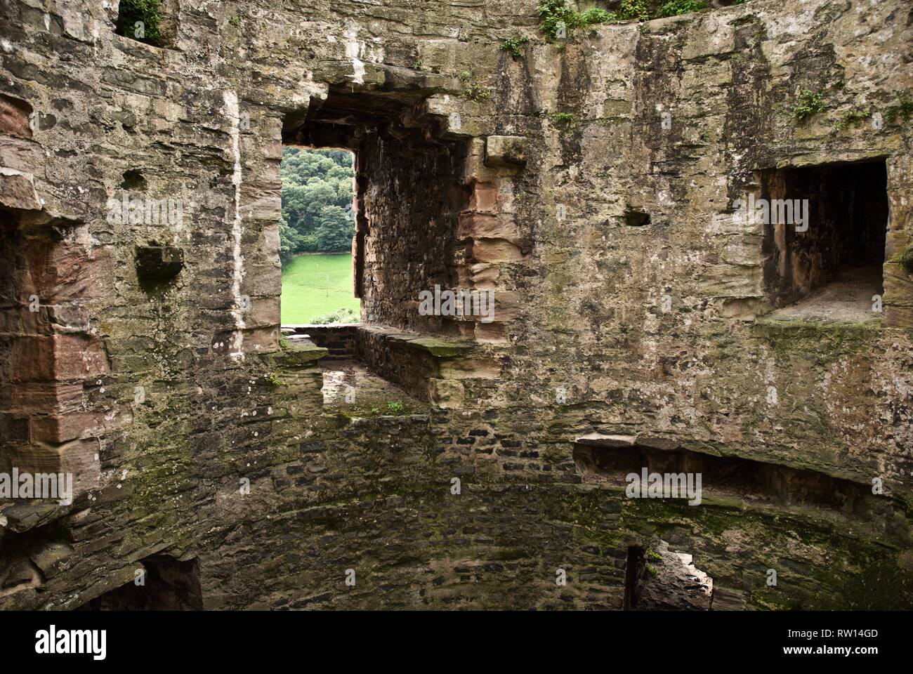 The intererior walls and windows of the one of the towers of Conwy ...