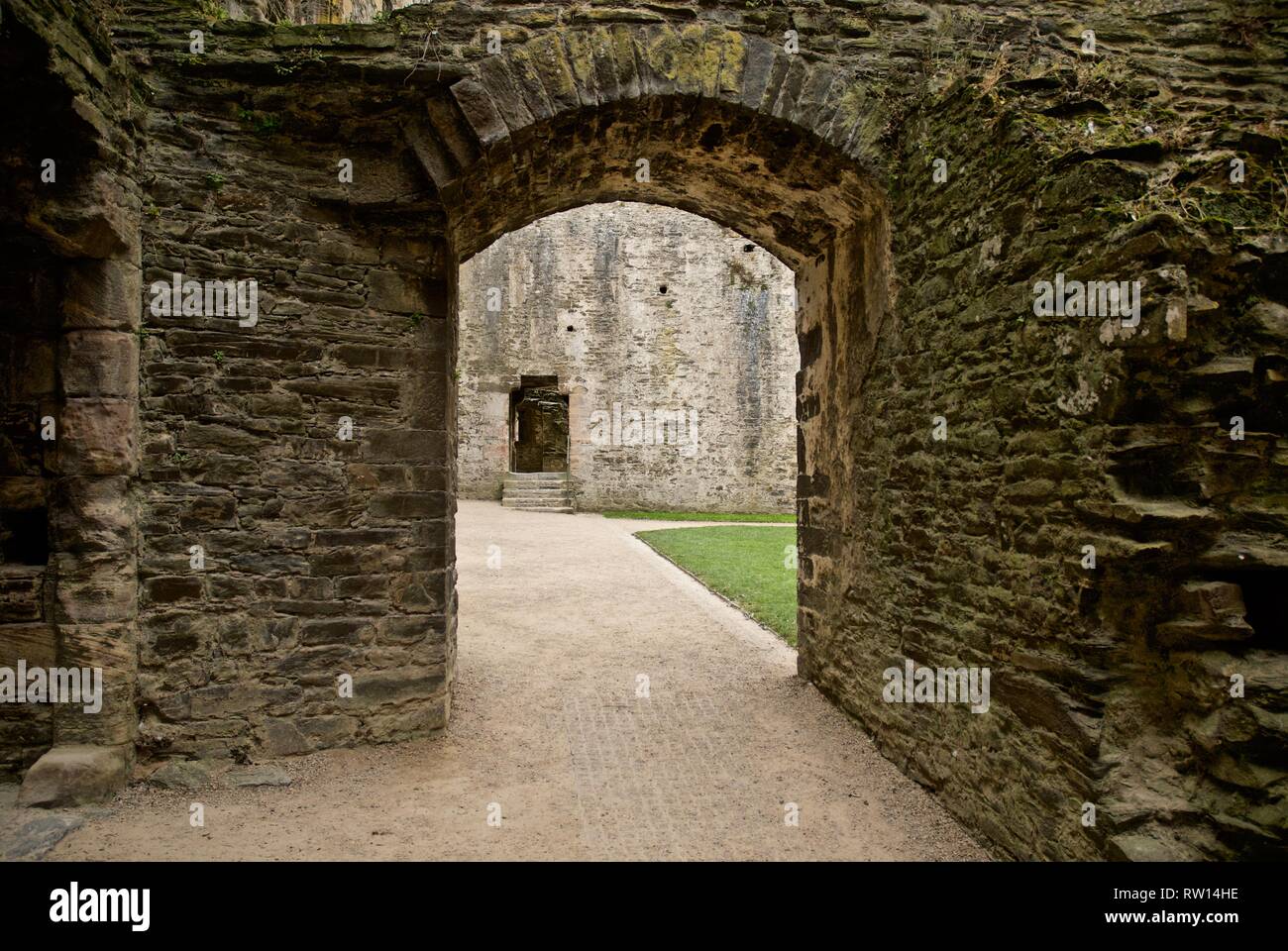 View through archway within the walls of Conwy Castle, Conwy, North ...