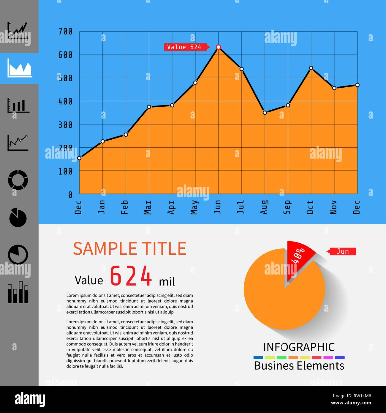 Simple infographic dashboard template with flat design graphs and ...