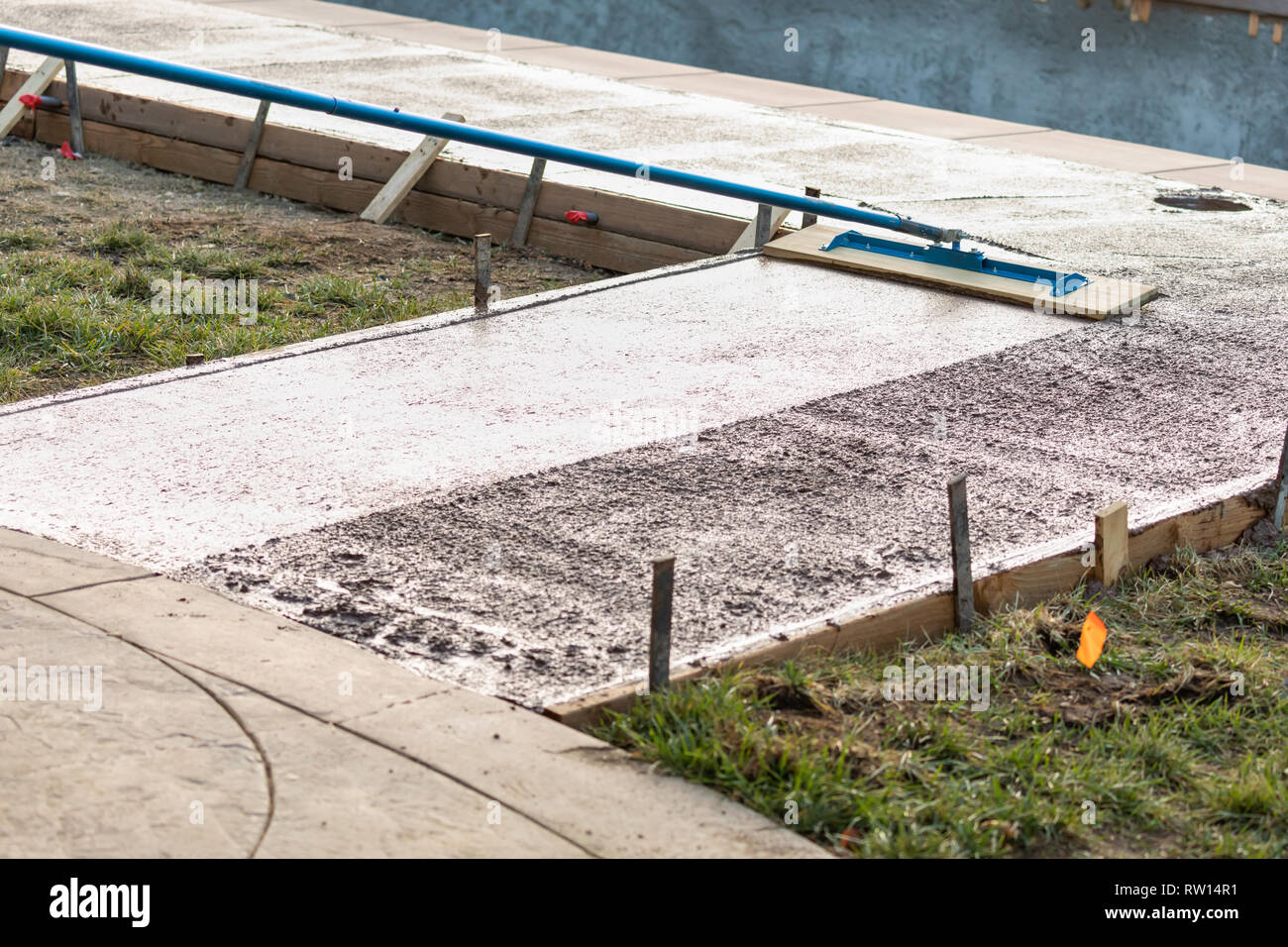 Construction Worker Smoothing Wet Cement With Trowel Tool Stock Photo ...