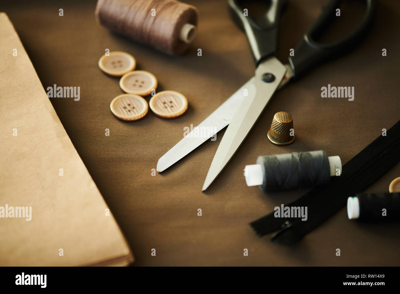 Supplies for tailoring work Stock Photo - Alamy