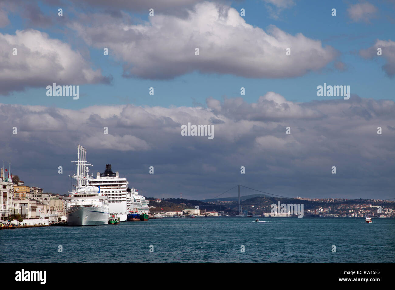 Karakoy Port and July 15 Martyrs Bridge in Istanbul, Turkey Stock Photo ...