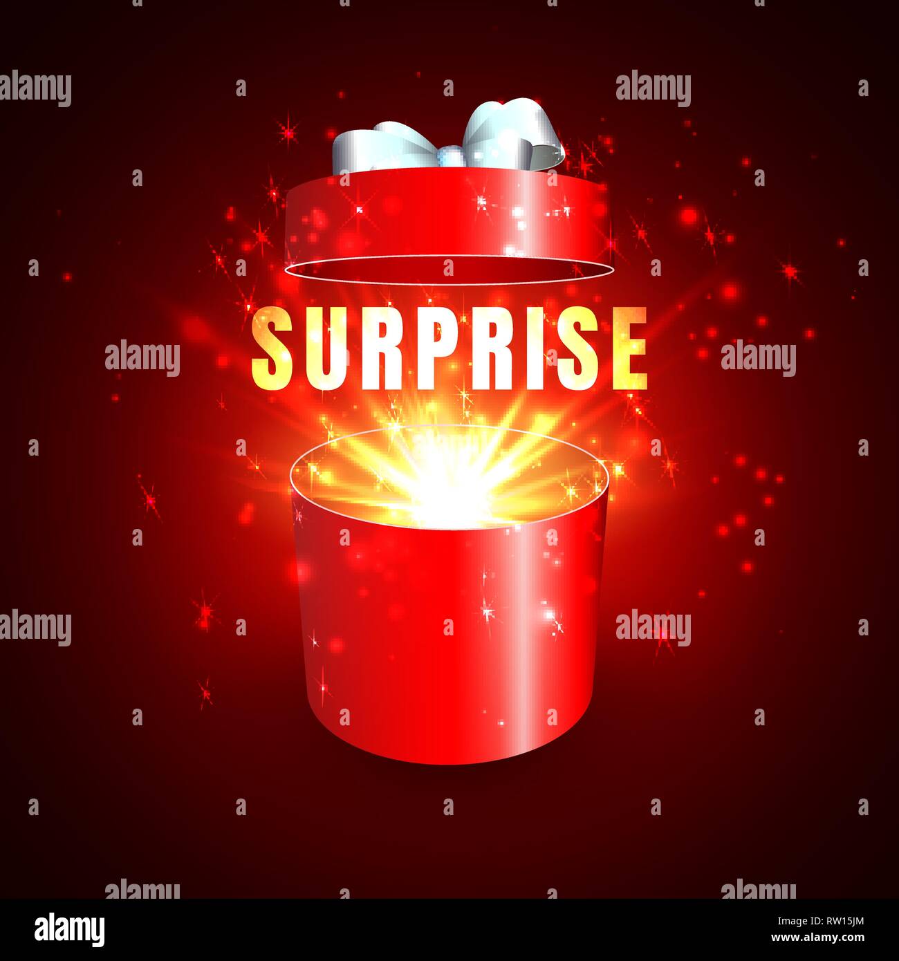 Open gift box with surprise and magic light fireworks Stock Vector ...