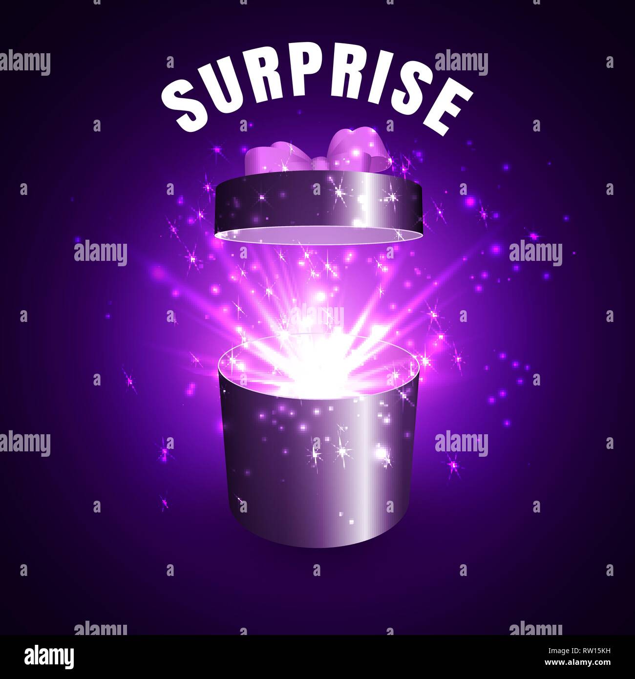Open gift box with surprise and magic light fireworks Stock Vector ...
