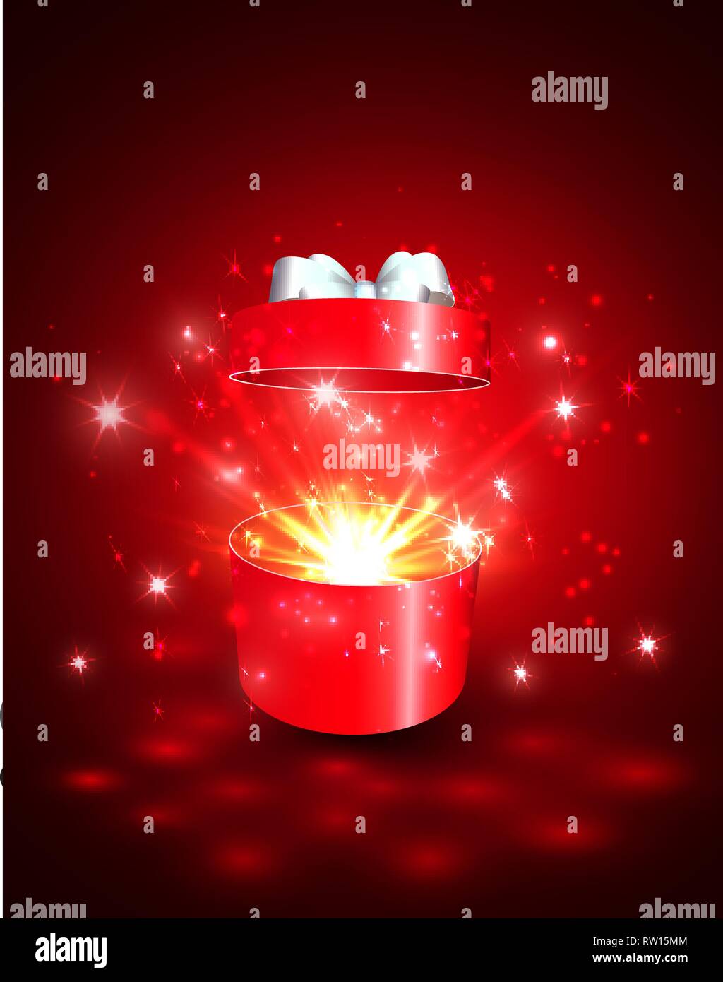 Open gift box with surprise and magic light fireworks Stock Vector ...