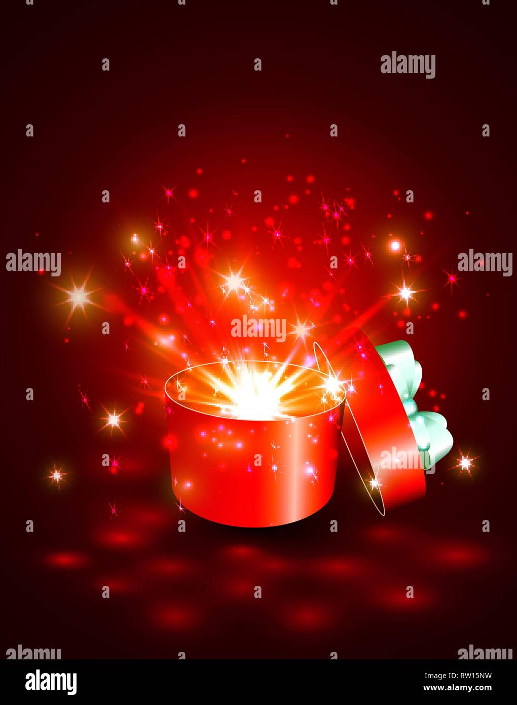 Open gift box with surprise and magic light fireworks Stock Vector ...