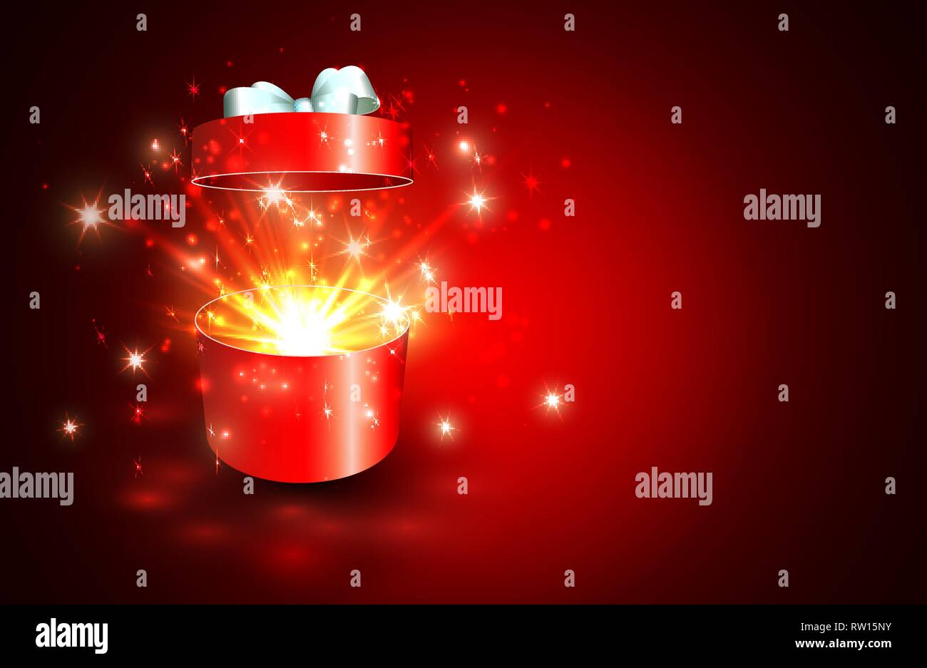 Open gift box with surprise and magic light fireworks Stock Vector ...