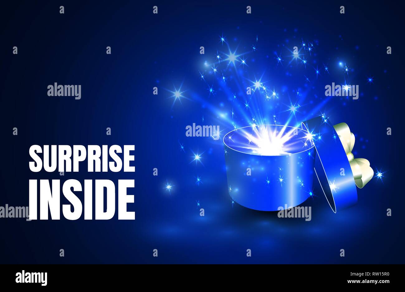 Open gift box with surprise and magic light fireworks Stock Vector ...