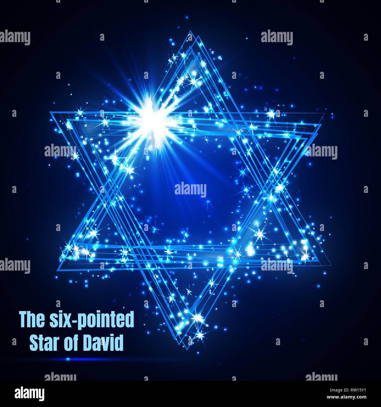 The six-pointed Star of David, shining blue magic vector star Stock ...