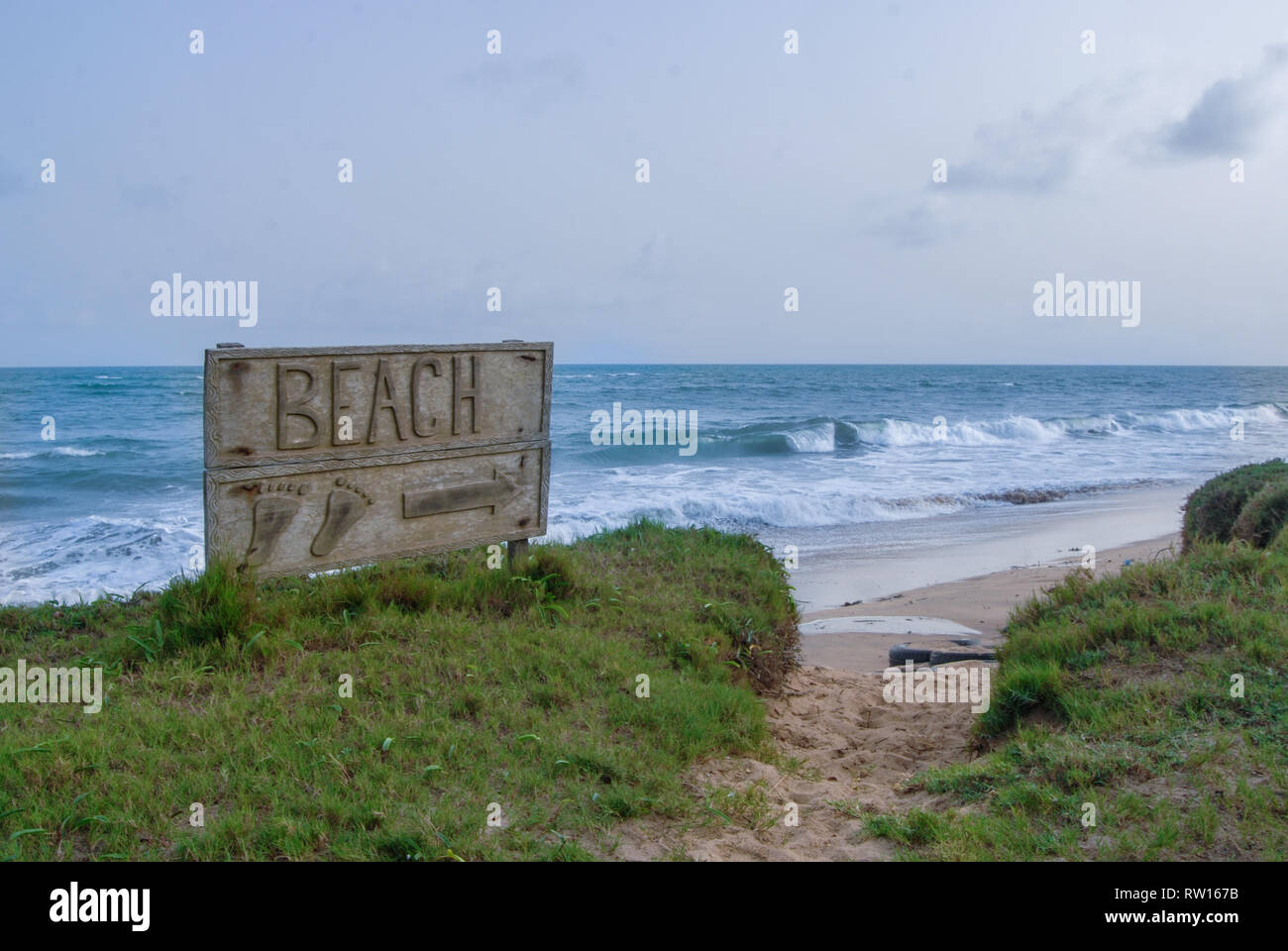 A photo of a nice sign at the Atlantic Ocean directing visitors to the ...