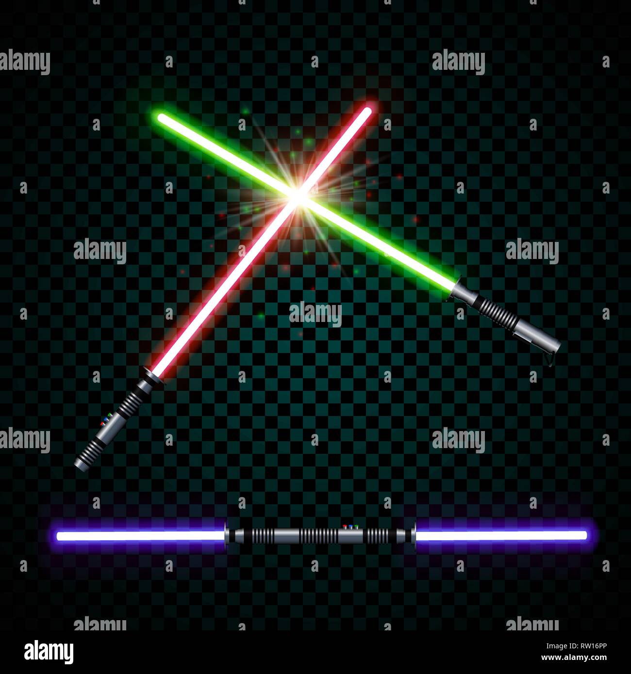 neon light swords. crossed light sabers, flash and sparkles. Vector ...