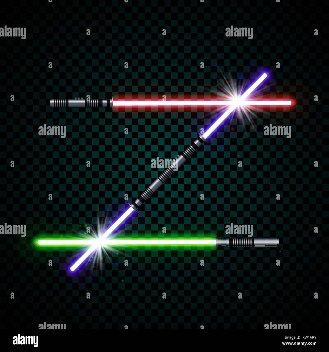 neon light swords. crossed light sabers, flash and sparkles. Vector ...