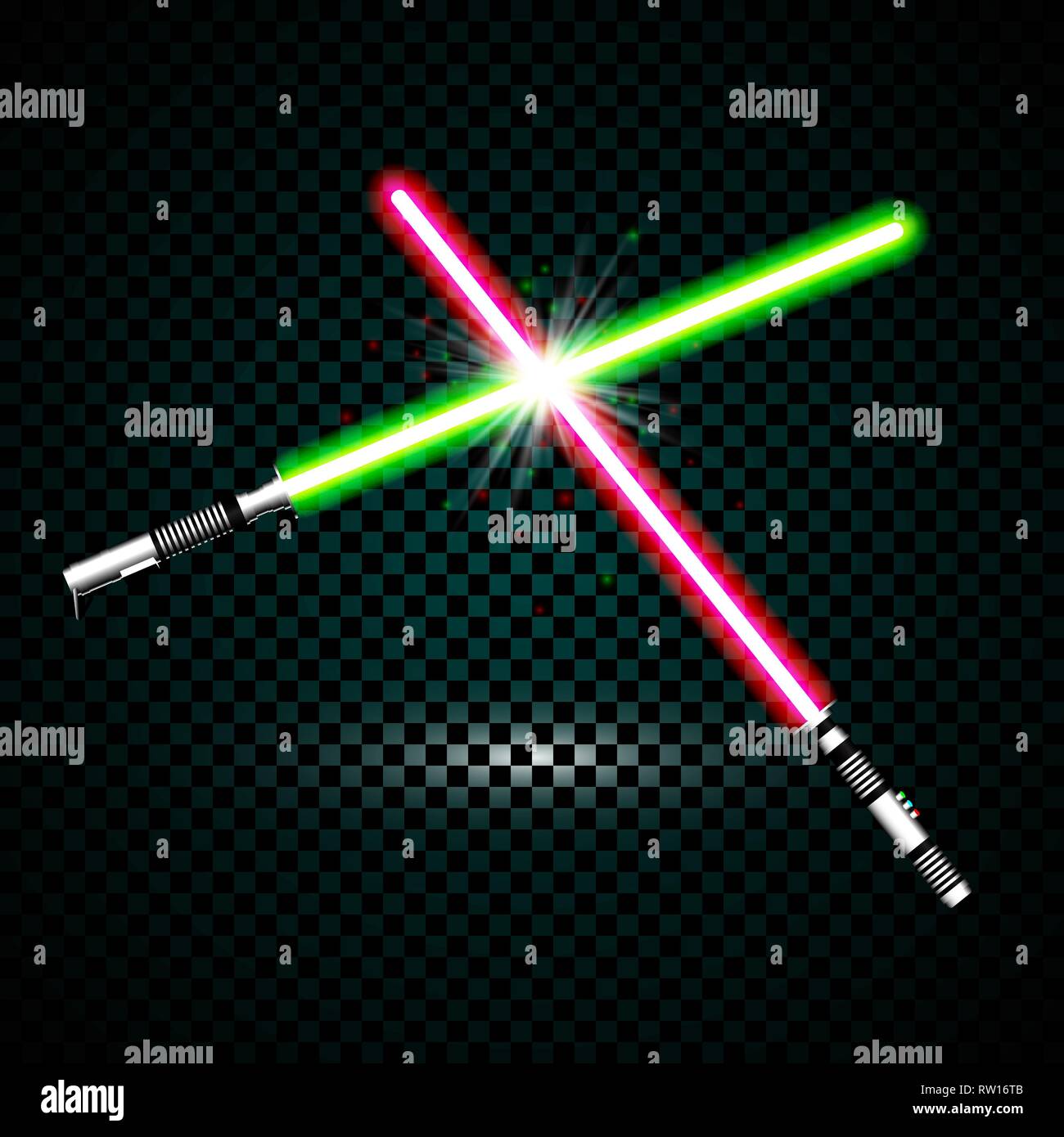 neon light swords. crossed light sabers, flash and sparkles. Vector ...