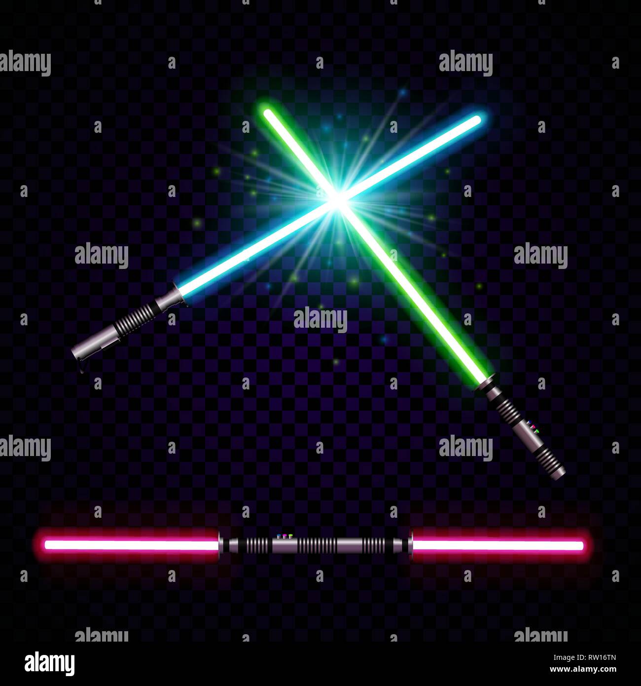 neon light swords. crossed light sabers, flash and sparkles. Vector ...