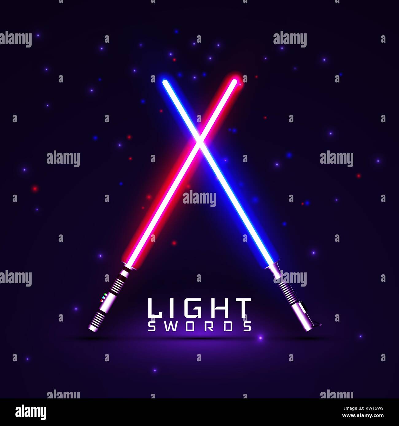 neon light swords. crossed light sabers, flash and sparkles. Vector ...