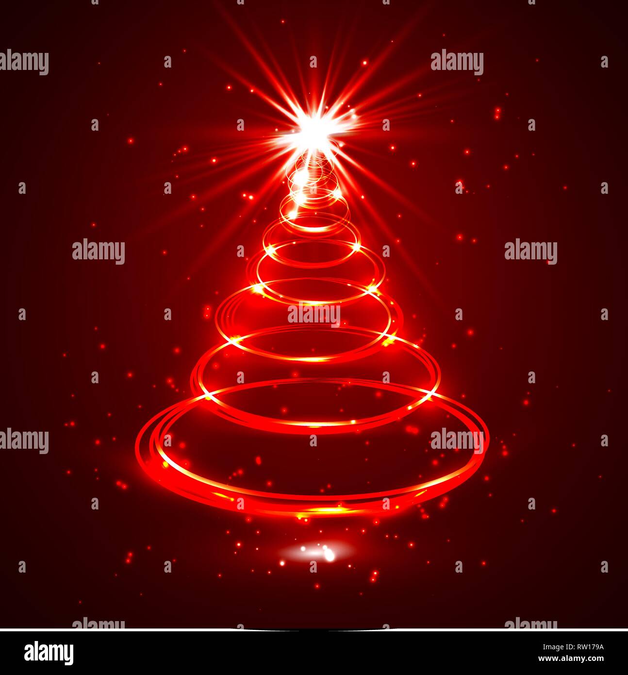Red glow xmas tree, neon elegant abstract christmas fir, vector ...