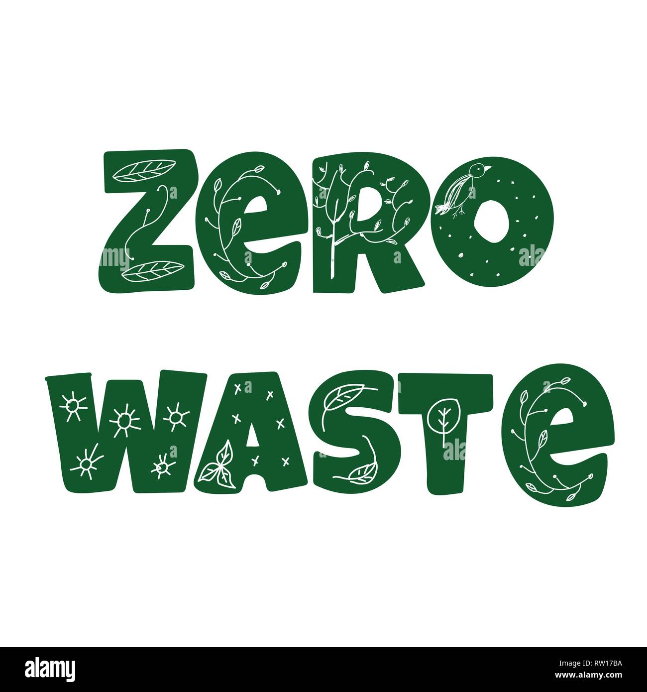 Zero waste handwritten green text with white decor. Vector Stock Vector ...