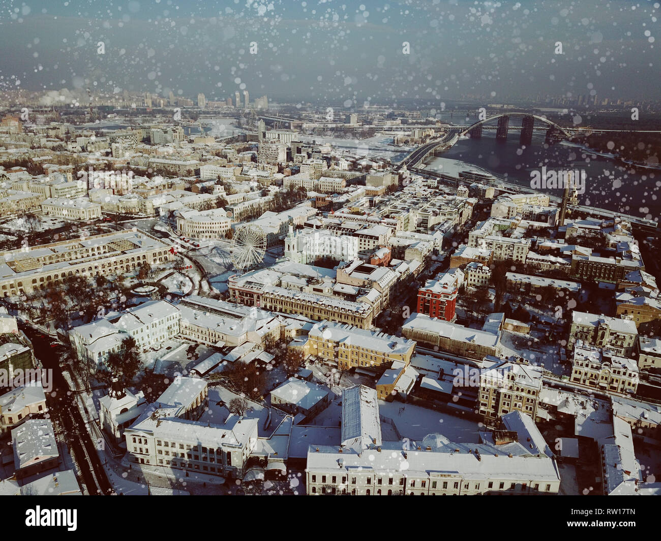 Aerial drone footage. Panorama of podil in kiev Stock Photo - Alamy