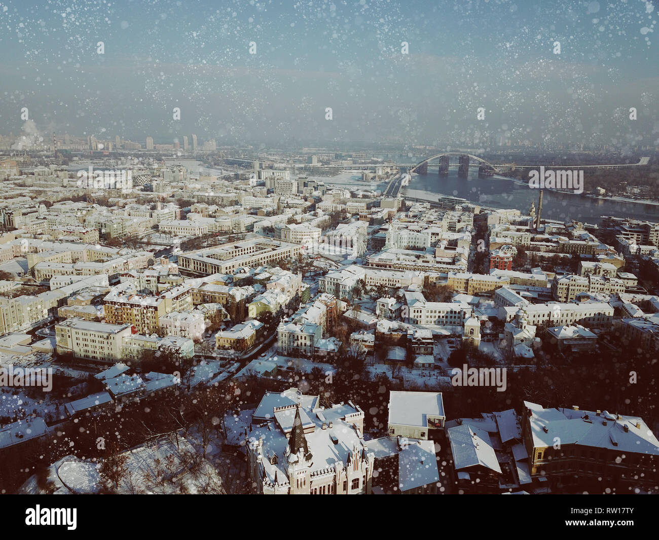 Aerial drone footage. Panorama of podil in kiev Stock Photo - Alamy