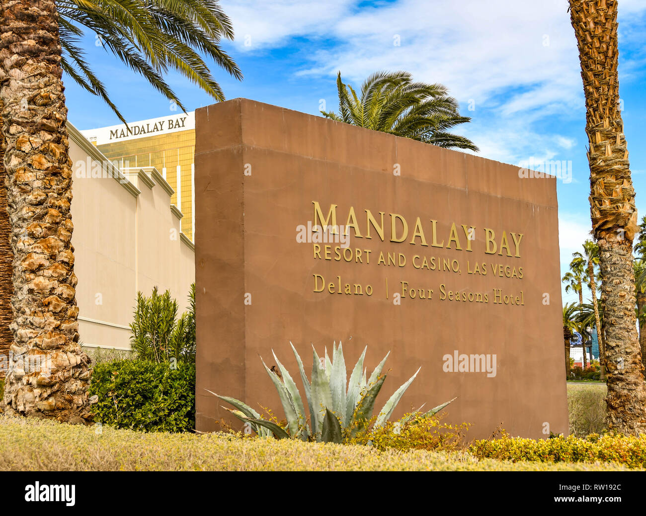 LAS VEGAS, NV, USA - FEBRUARY 2019: Wide angle view of the sign outside ...