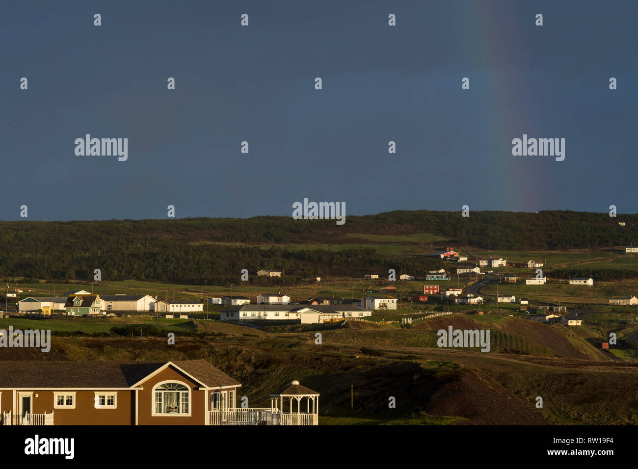Village of St. Bride's, Newfoundland in Summer, after the rain, with a ...