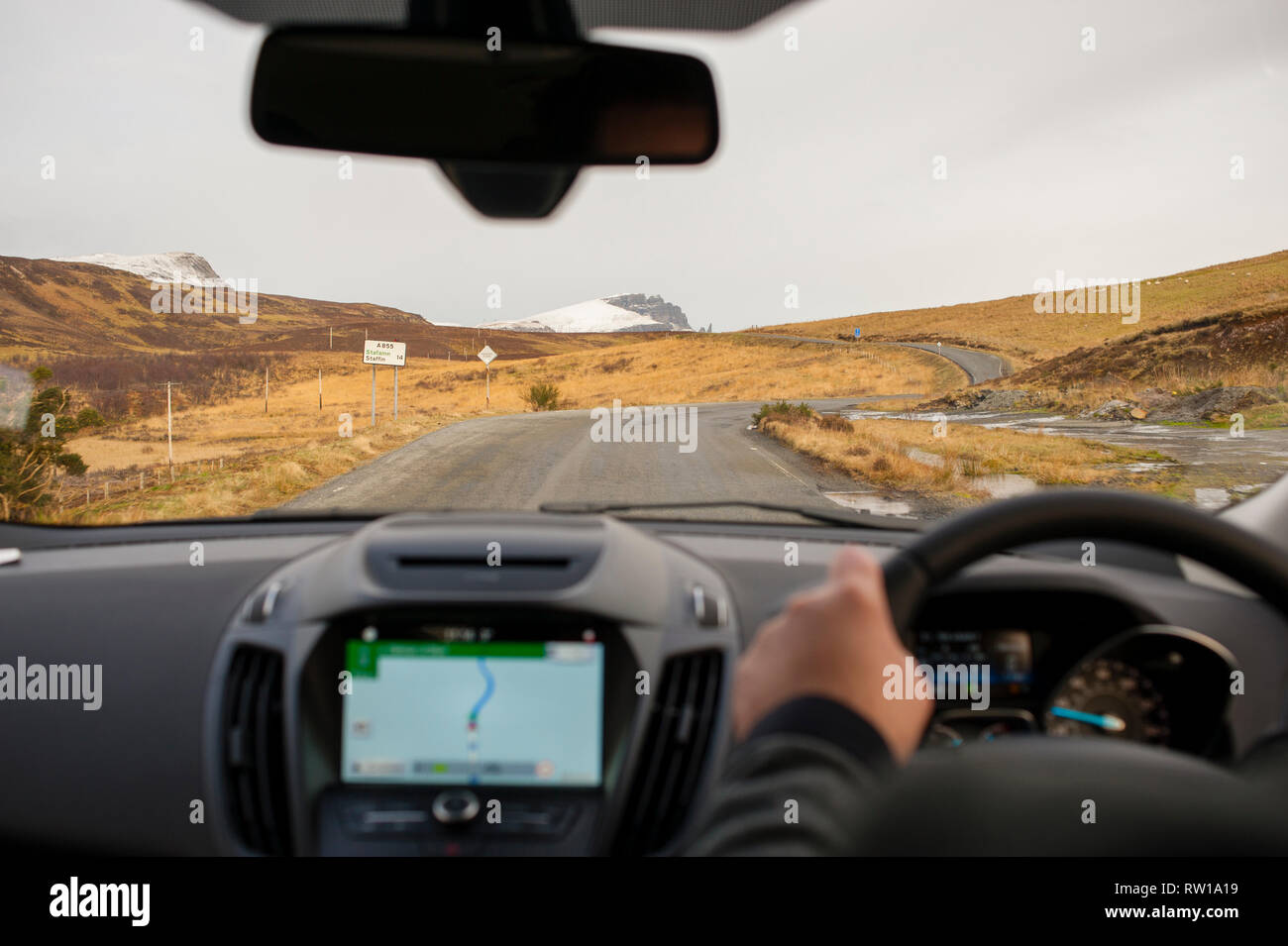 Road A855 leading to The Storr, An Stòrr, Old Man of Storr. Isle of ...