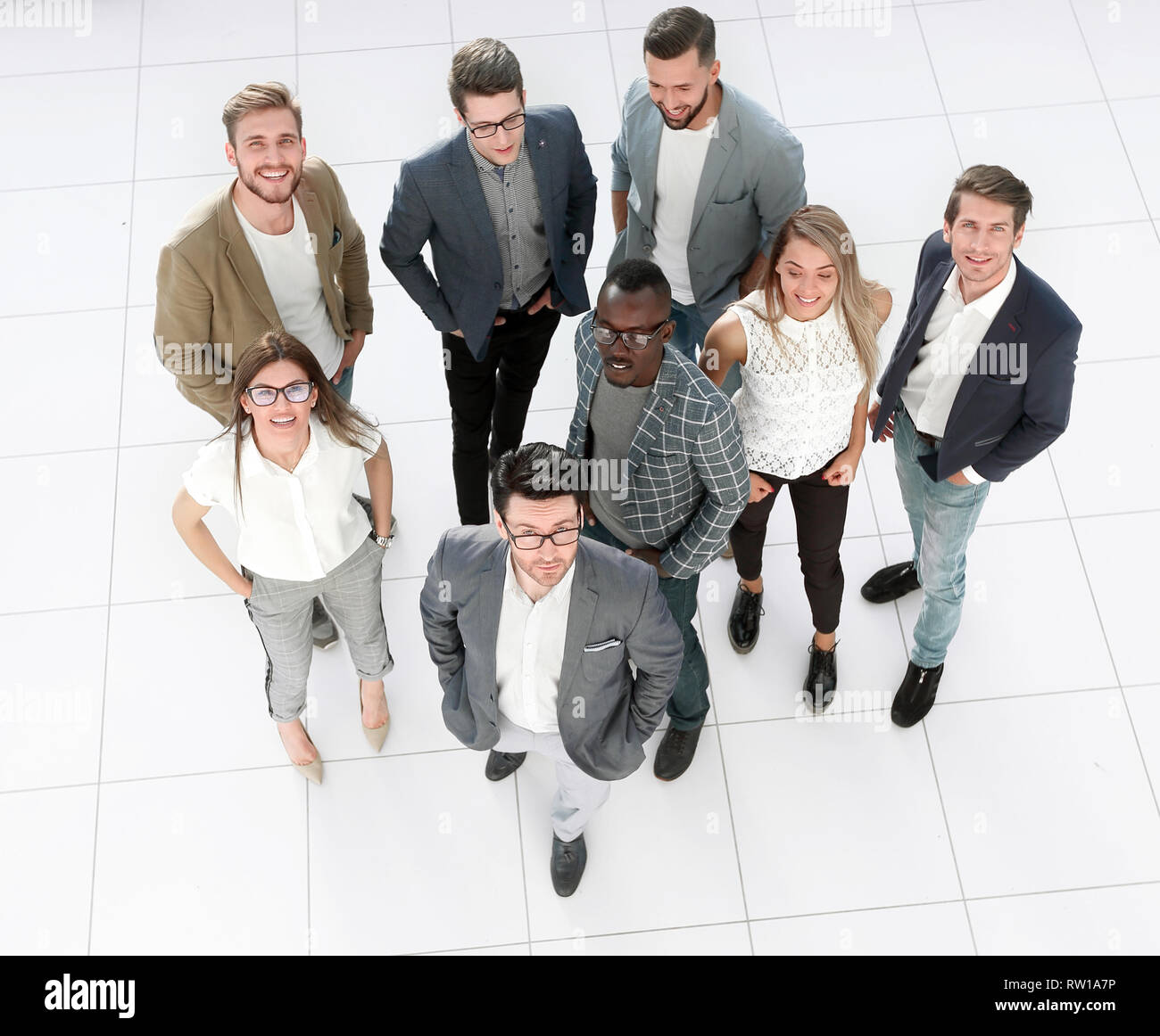 top view. a group of creative young people standing in the office Stock ...