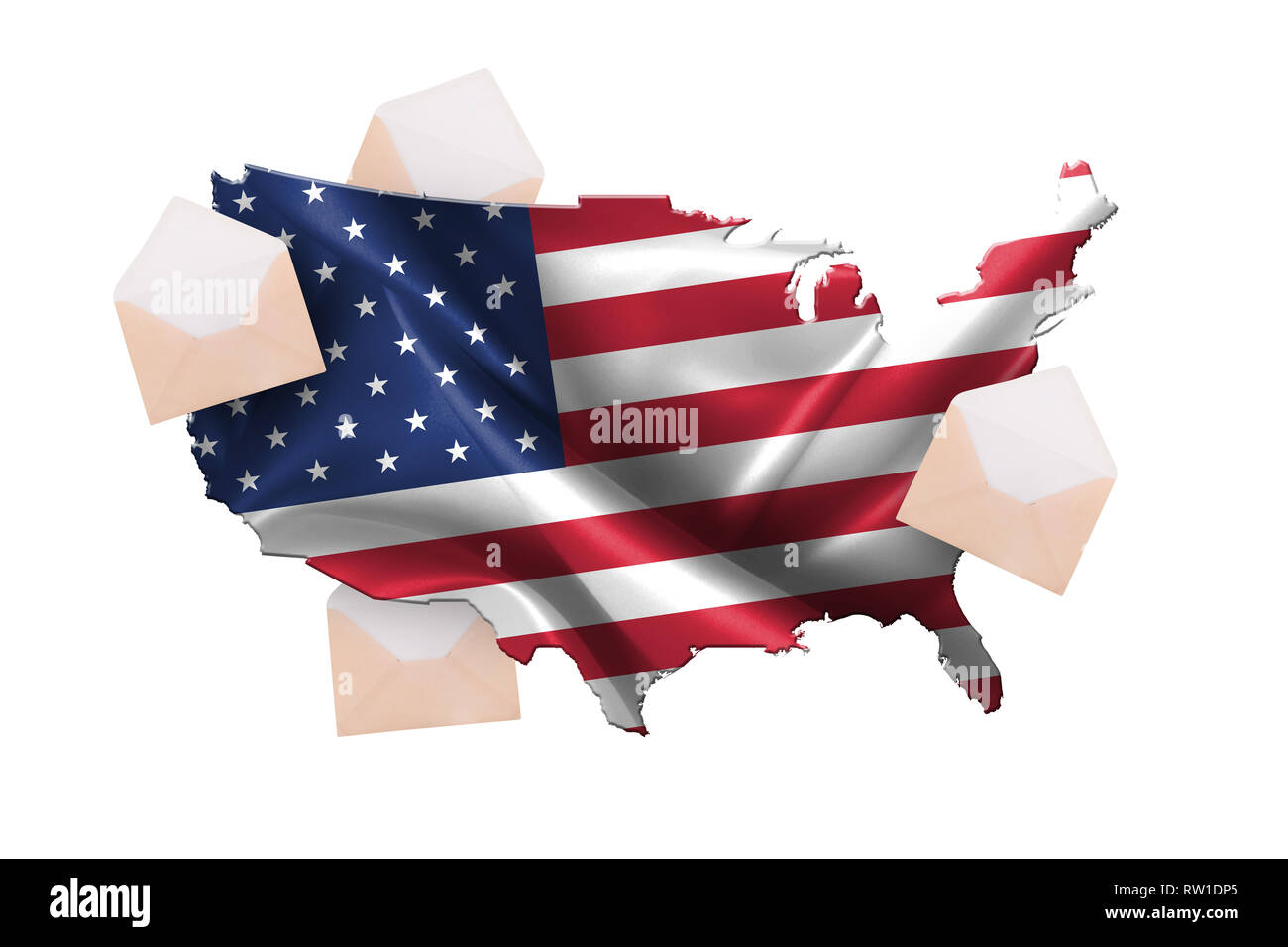 Concept of ballot voting paper and envelopes around USA country map ...