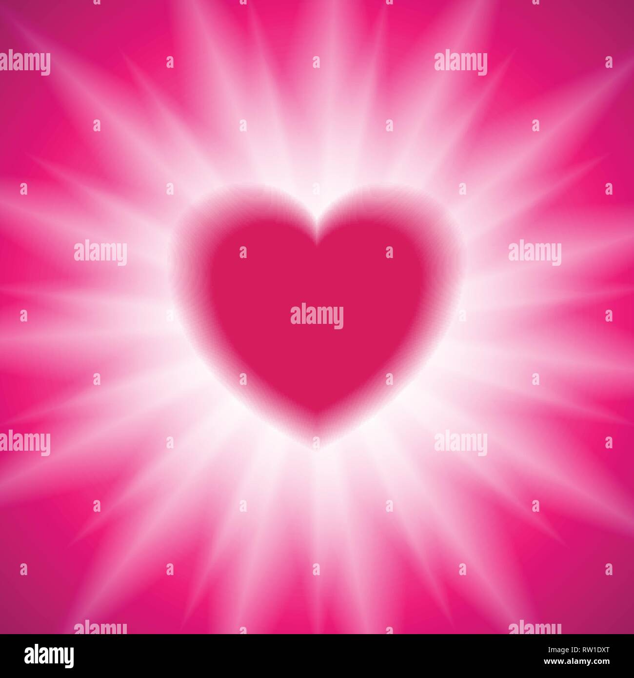 Pink heart and white glowing beams abstract background. Vector ...