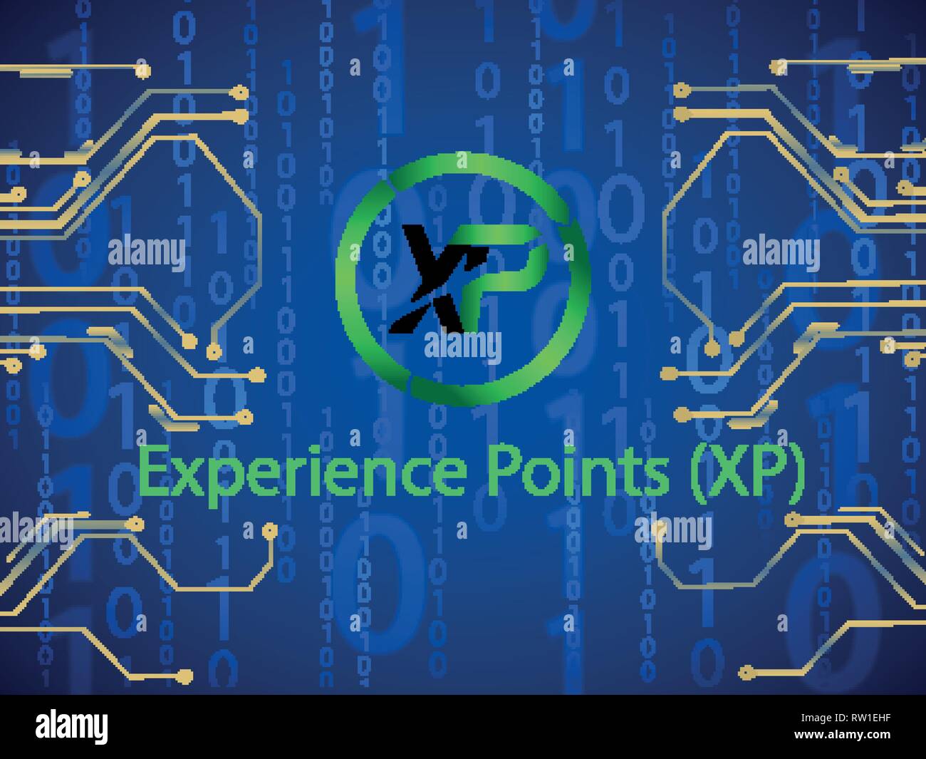 Banner, poster crypto currency symbol experience points on blue ...