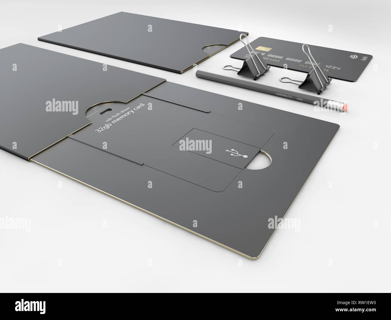 USB flash card empty template for corporate identity on isolated gray ...
